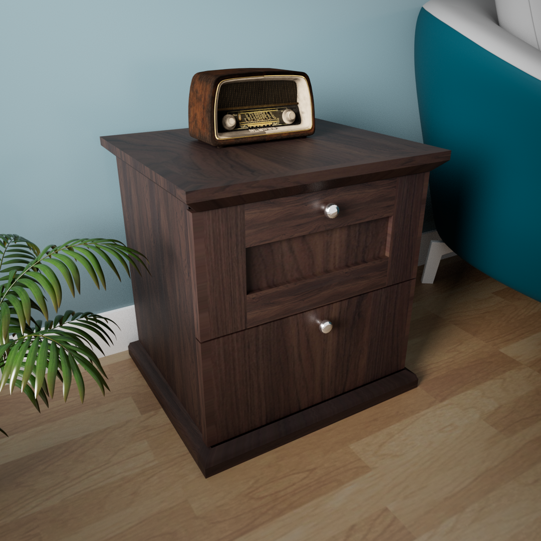 Taro Bedside Table – Wooden Nightstand in Walnut Finish with Drawer