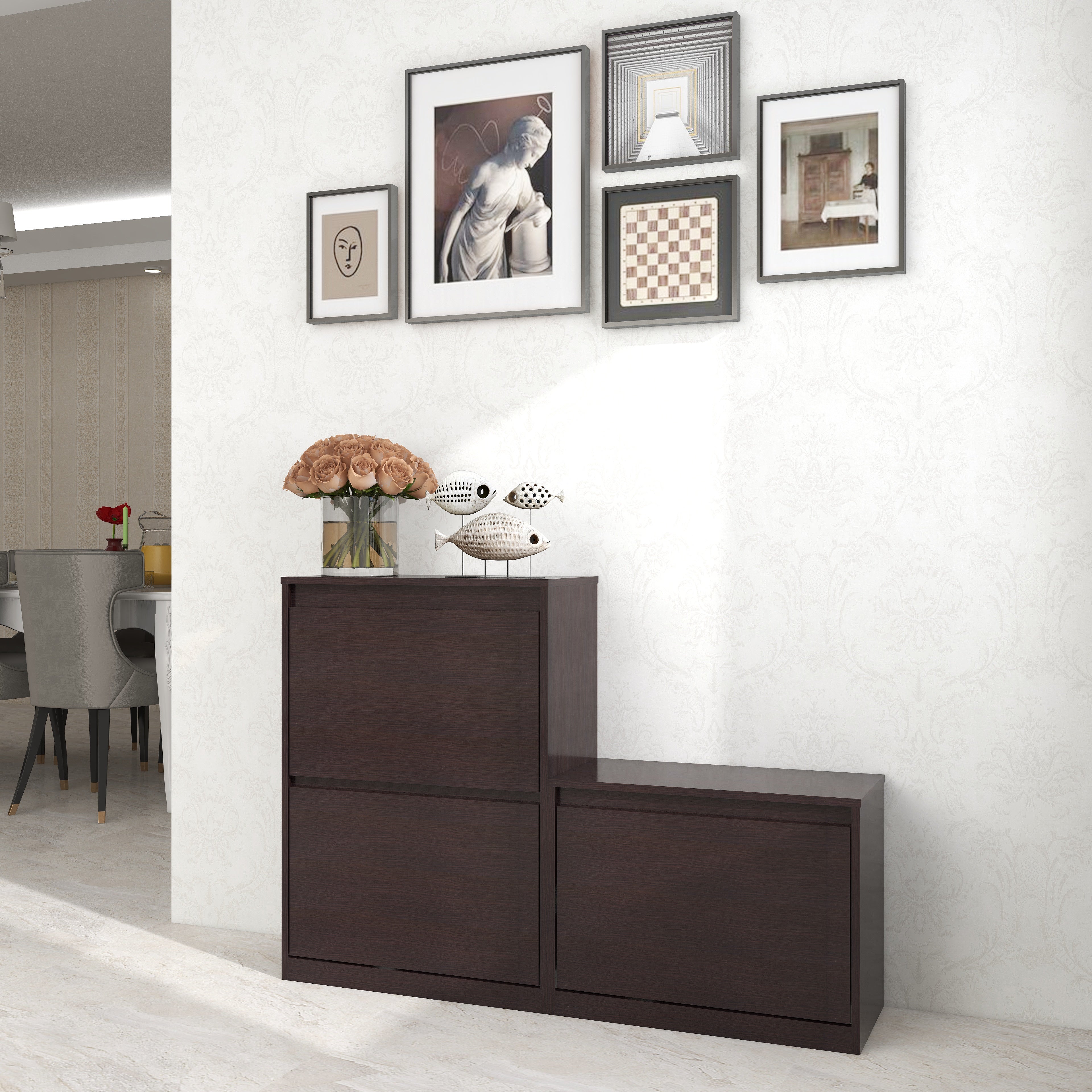 Kamiya Wooden Shoe Rack – Columbia Walnut Finish with Storage Cabinet