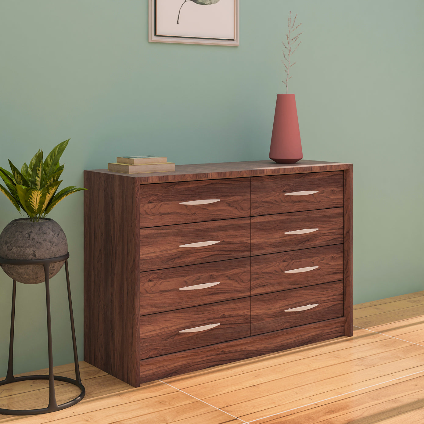 Yuko 8-Drawer Chest – Columbia Walnut Finish Wooden Storage Unit