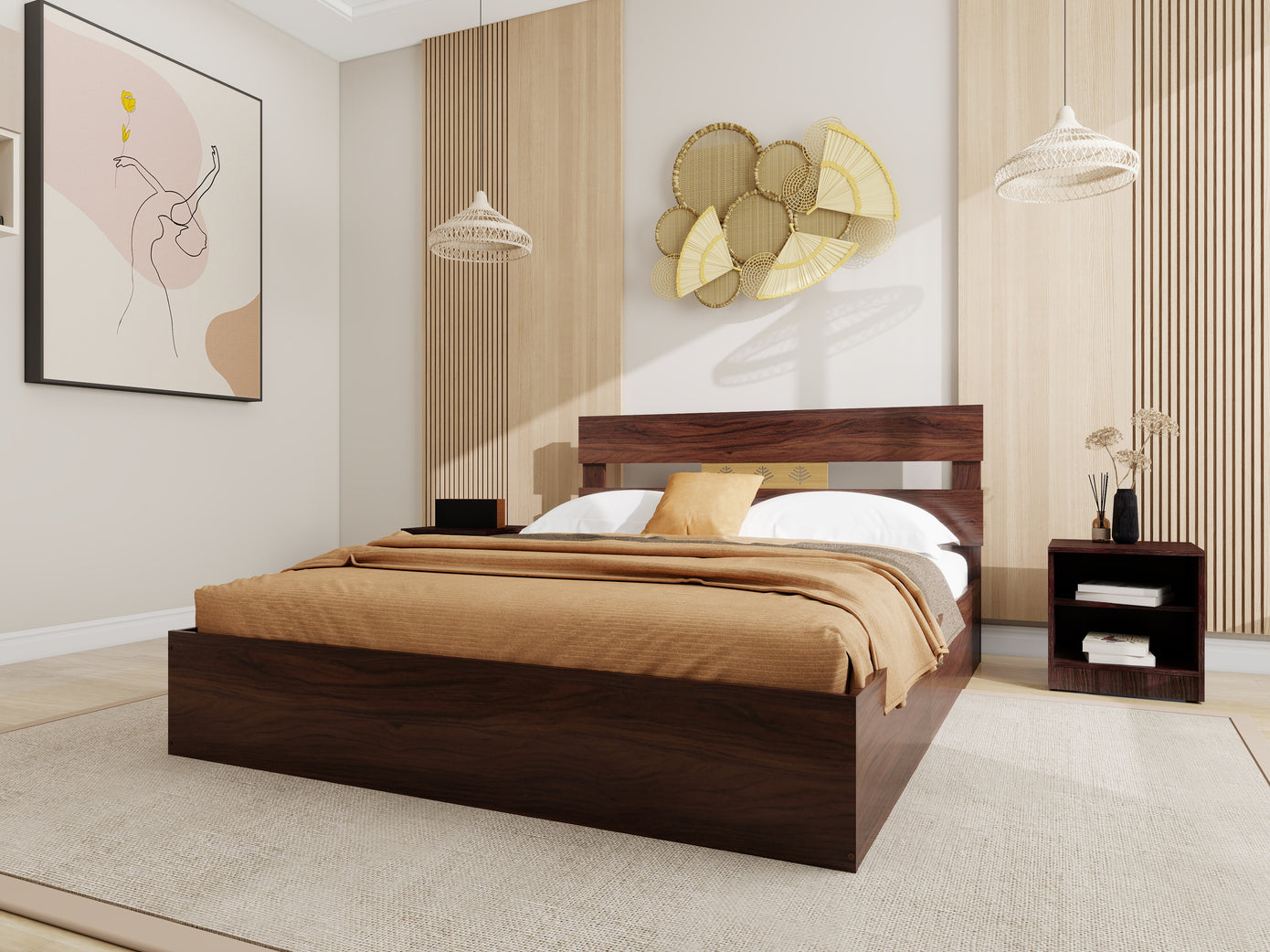 Home Yumako Harmony Bedroom Set – Queen Bed, Wardrobe & Bedside Table